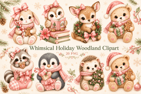 Whimsical Holiday Woodland Clipart PNG Graphic by Hassas Arts ...