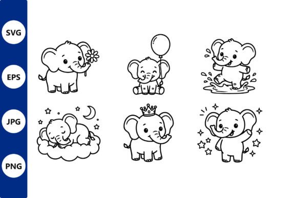 Elephants in Lineart Vector Design for Graphic by Cute Things ...