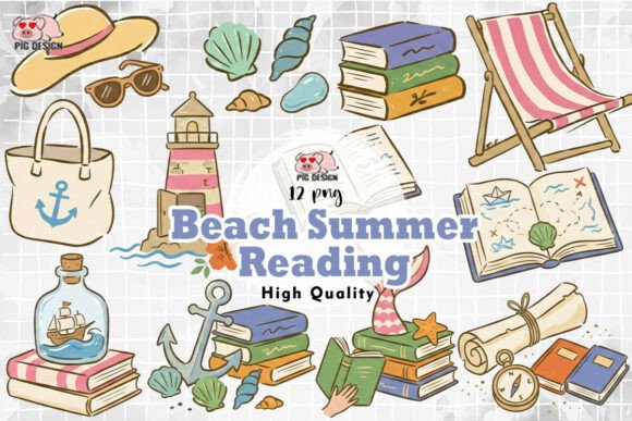 Beach Summer Reading Clipart PNG Graphic by PIG.design · Creative Fabrica
