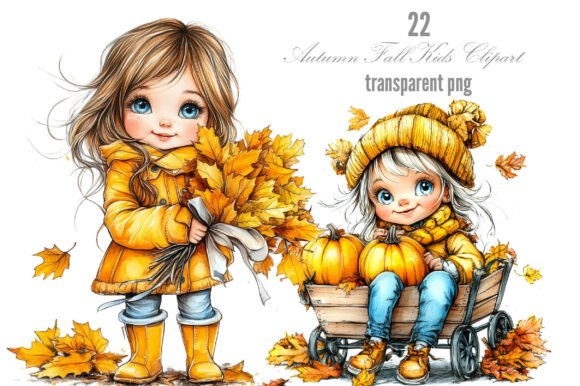 Enjoy Autumn Fall Kids Clipart Design Graphic by king store · Creative ...
