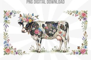 Floral Folk Art Farm Cow Clipart PNG Graphic by ArtbyCrystalJennings ...