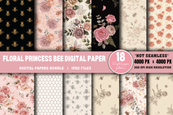 Floral Princess Bee Digital Paper Bundle Graphic by Craft Palette ...
