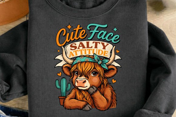 Funny Highland Cow Salty Attitude Png Graphic by T-Shirt Design Bundle ...