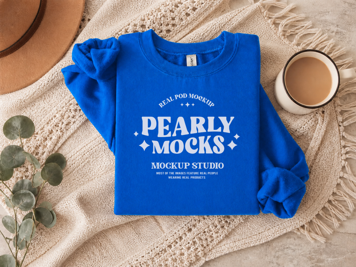 Gildan 18000 Royal Blue Folded Mockup Graphic by Pearly Mocks ...
