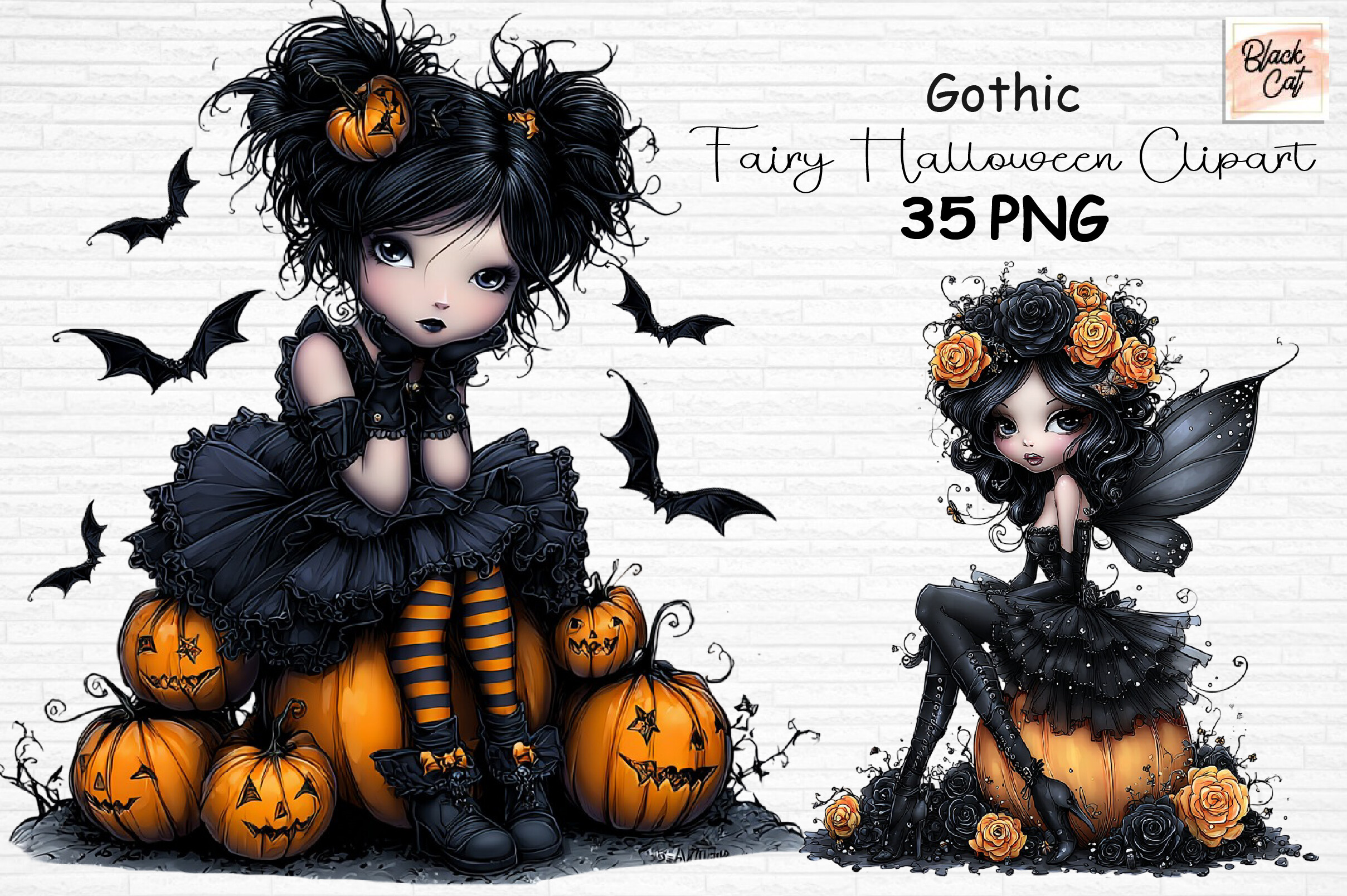 Gothic Fairy Halloween Clipart Bundle Graphic by Black Cat · Creative ...