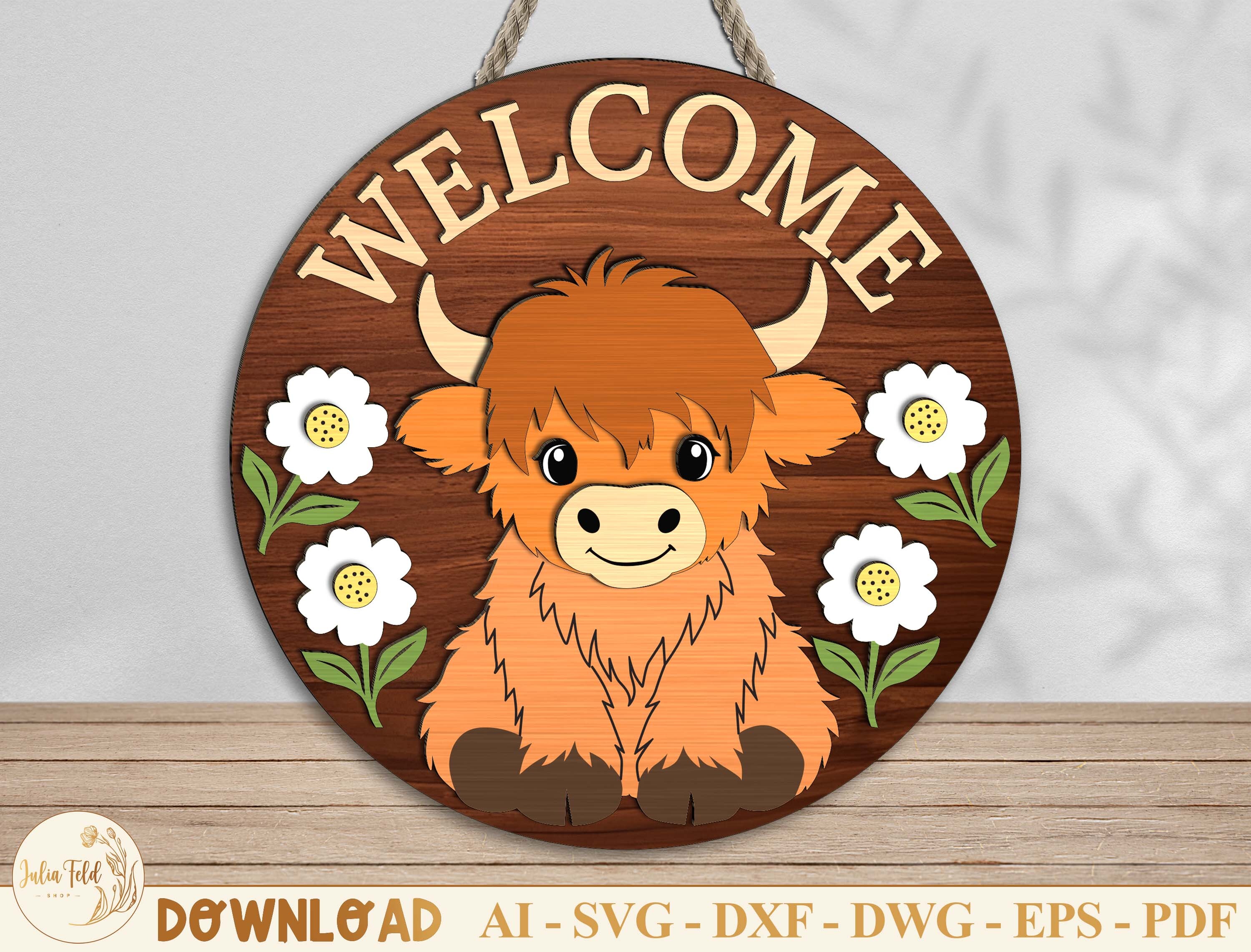 Highland Cow Welcome Sign SVG · Creative Fabrica