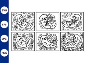 Otter Line Art Scene Leafy River Graphic by Cute Things · Creative Fabrica