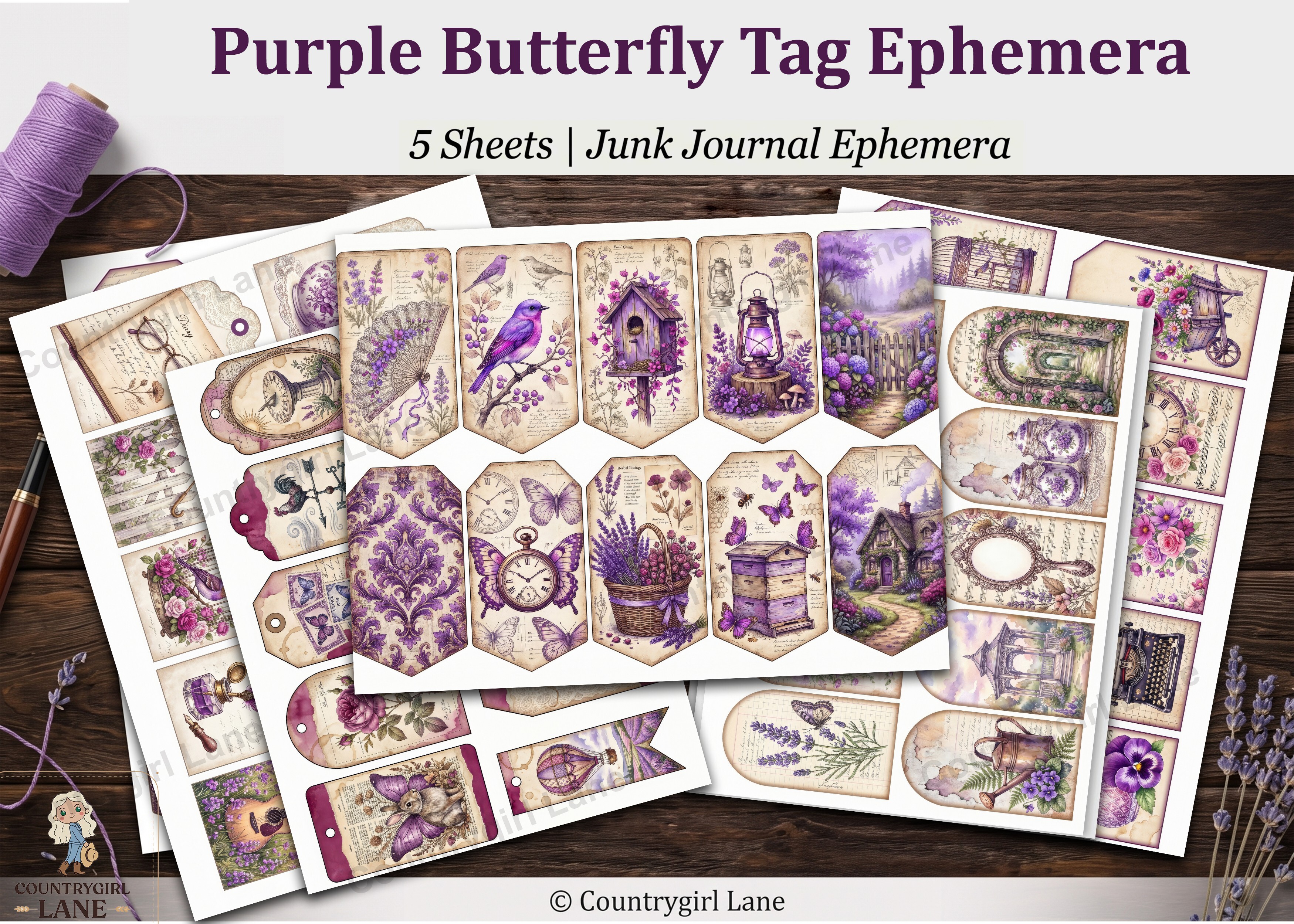Purple Butterfly Tag Junk Journal Graphic by Countrygirl Lane ...