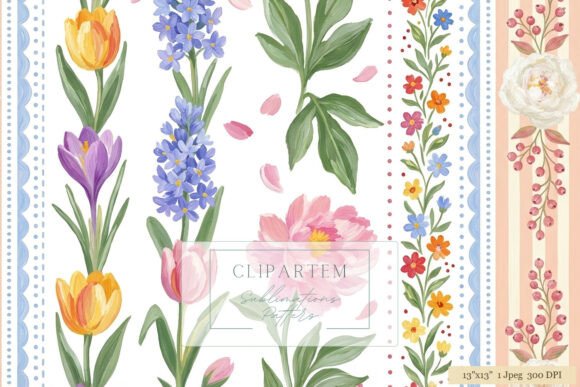 Spring Floral Border Sublimation Pattern Graphic by clipArtem ...