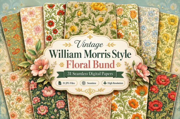 Vintage William Morris Style Floral Graphic by T.D. House · Creative ...
