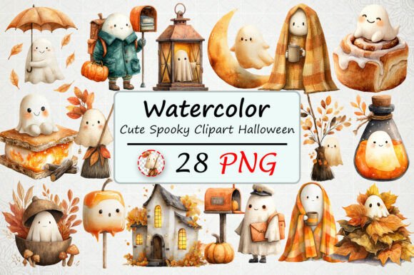 Watercolor Cute Spooky Clipart Halloween Graphic by Sohelrana99 ...