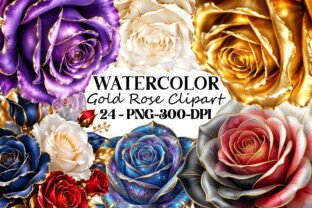 Watercolor Gold Rose Clipart PNG Bundle Graphic by TshirtMaster ...