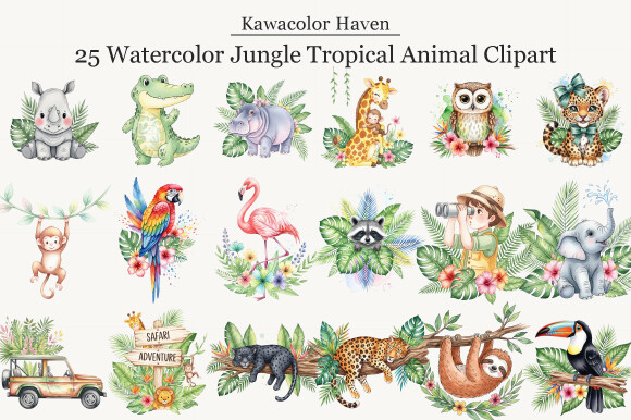 Watercolor Jungle Tropical Animal Clipar Graphic by Kawacolor Haven ...
