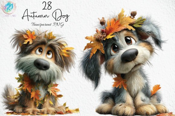 Whimsical Autumn Dog Clipart Bundle Graphic by Craft Art · Creative Fabrica
