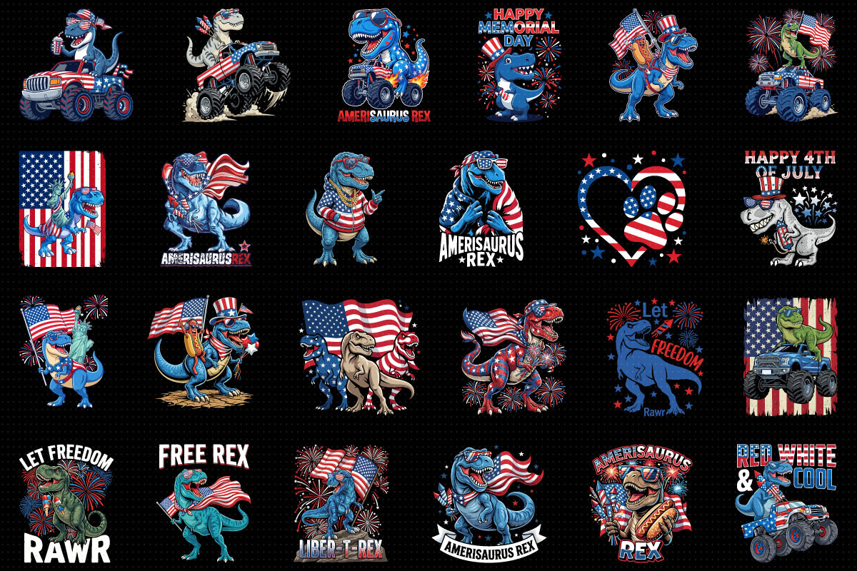 4 July Patriotic Dinosaur Vector Bundle Graphic by Mash Studio ...