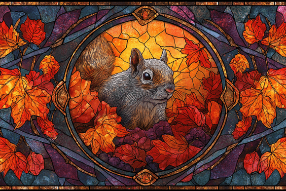 Autumn Squirrel Stained Glass Pattern Graphic by TheDesignerDesigne ...