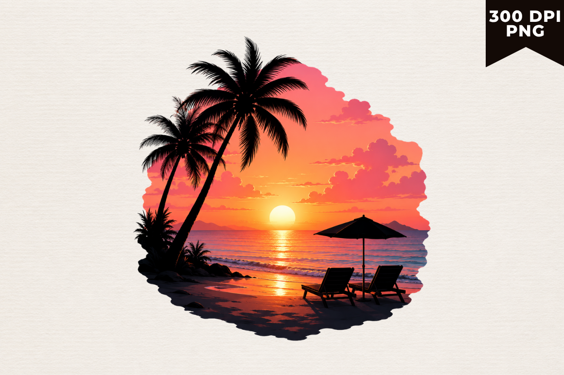 Beach Sunset Scene Clipart PNG,Sunset PN Graphic by CraftLab Digital ...