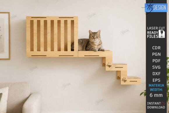 Cat Wall Shelves and Perches Laser Cut · Creative Fabrica