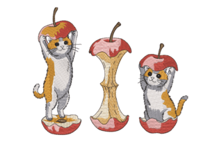 Cute Apple Cats Trio · Creative Fabrica