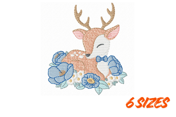 Floral Baby Deer Embroidery Design · Creative Fabrica