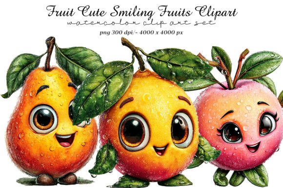 Fruit Cute Smiling Fruits Clipart Graphic by GatewayDesign · Creative ...