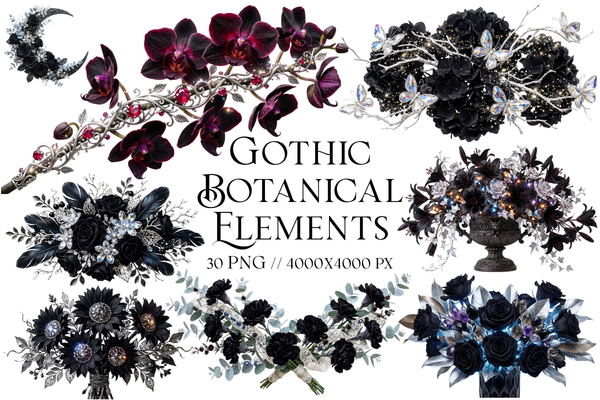 Gothic Botanical Elements Clipart Graphic by Phoenixvect · Creative Fabrica