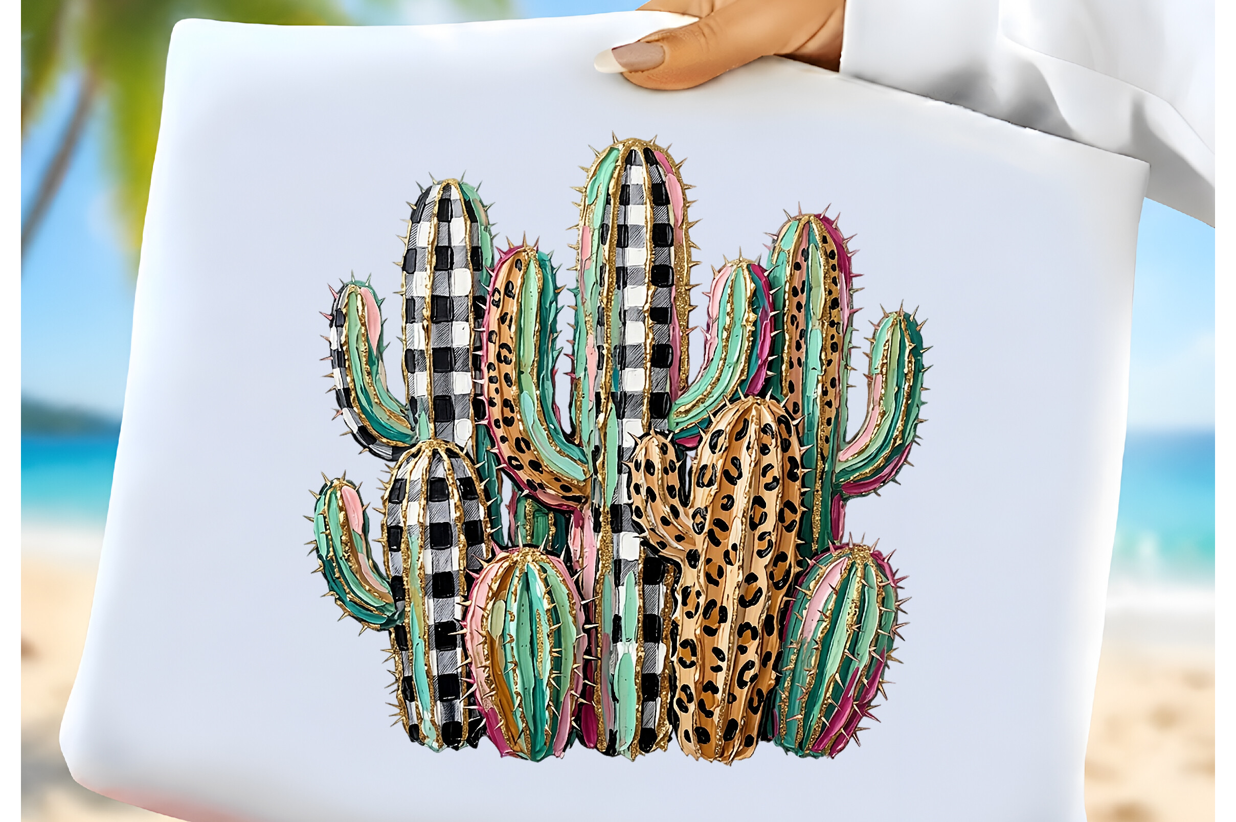 Leopard Checkerboard OilPainted Cactus P Graphic by Artistic.Visions ...