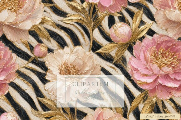 Pink Peony Gold Zebra Pattern Graphic by clipArtem · Creative Fabrica