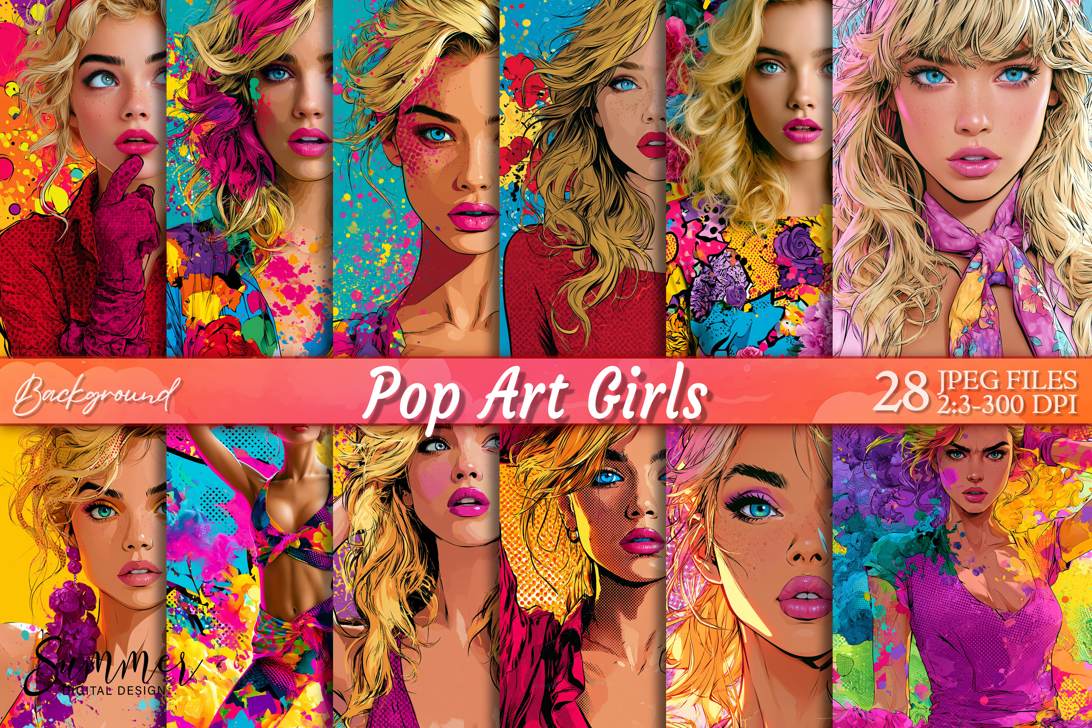 Pop Art Girls Wall Art & Bold Wallpaper Graphic by Summer Digital ...