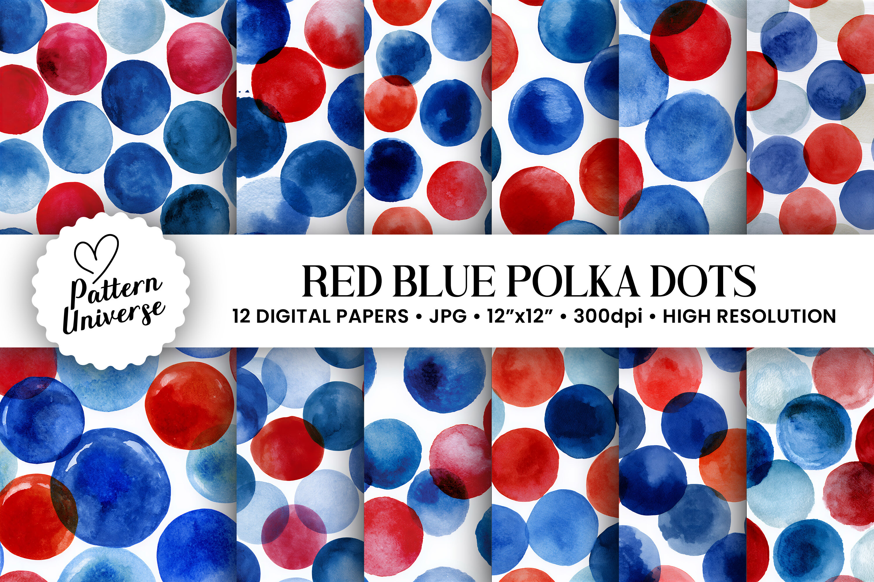 Red Blue Watercolor Polka Dots Patterns Graphic by Pattern Universe ...