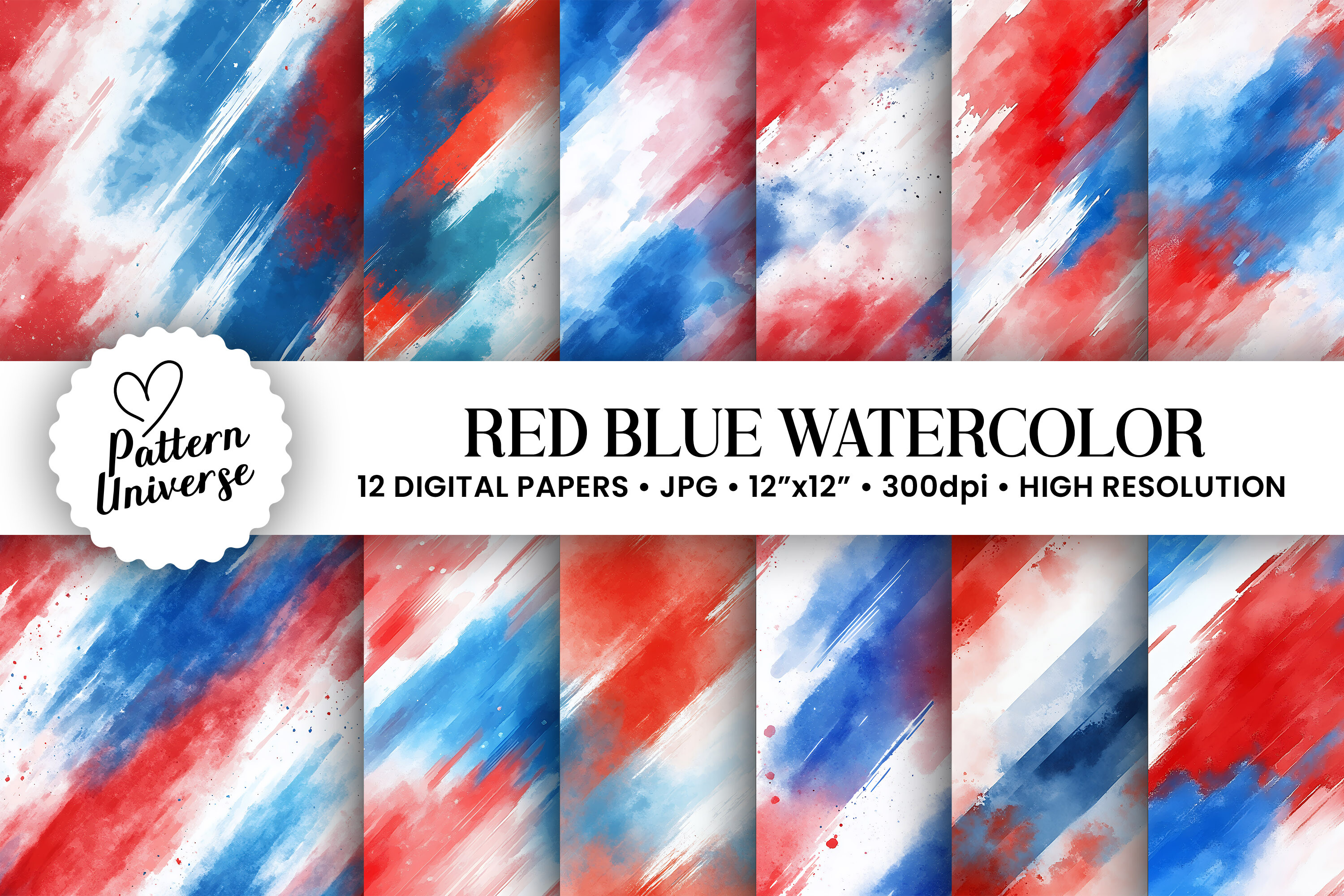 Red Blue White Watercolor Pattern Graphic by Pattern Universe ...