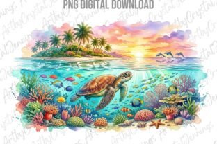 Tropical Sea Turtle Sunset Art PNG Graphic by ArtbyCrystalJennings ...