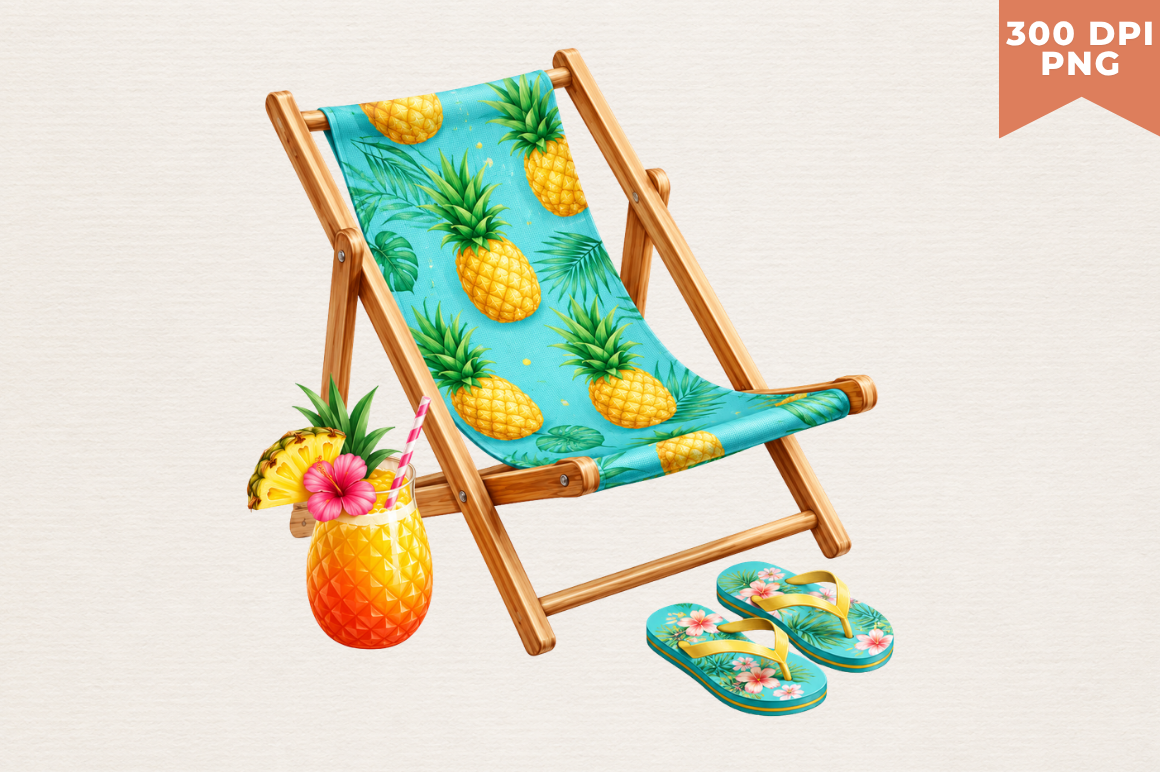 Vintage Beach Chair Clipart PNG,Beach Graphic by CraftLab Digital ...