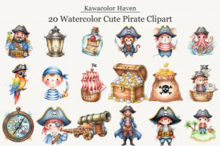 Watercolor Cute Pirate Clipart Graphic by Kawacolor Haven · Creative ...