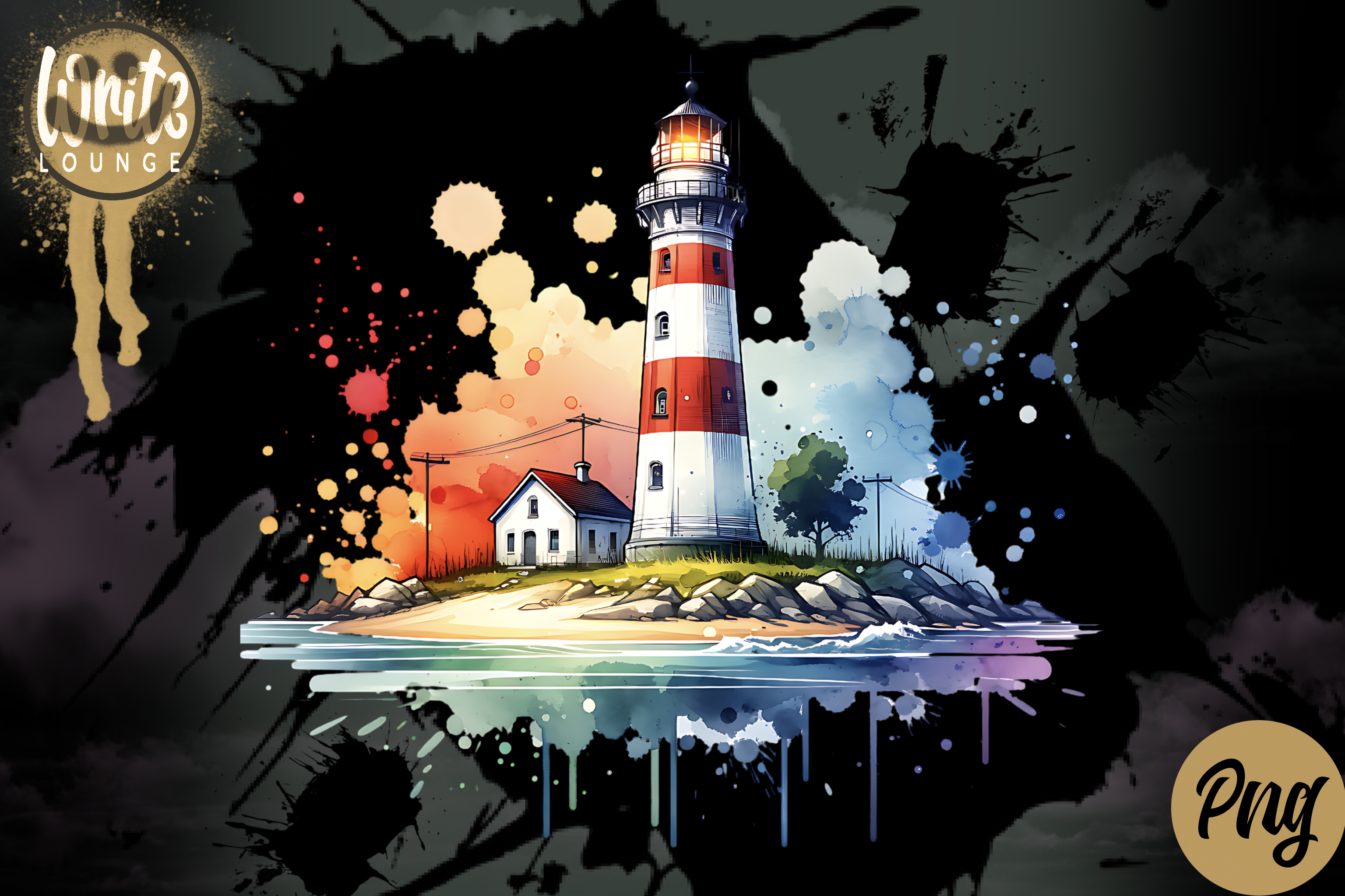 Watercolor Lighthouse Coastal Landscape Graphic by Writelounge ...