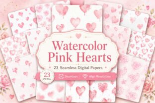 Watercolor Pink Hearts Digital Paper Graphic by Designstock · Creative ...