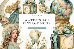 Watercolor Vintage Moon Clipart Bundle Graphic by busydaydesign ...