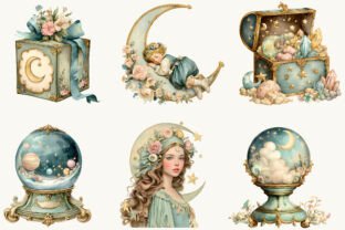 Watercolor Vintage Moon Clipart Bundle Graphic by busydaydesign ...