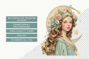 Watercolor Vintage Moon Clipart Bundle Graphic by busydaydesign ...