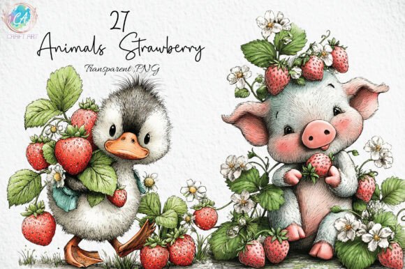 Whimsical Farm Animals Strawberry PNG Graphic by Craft Art · Creative ...