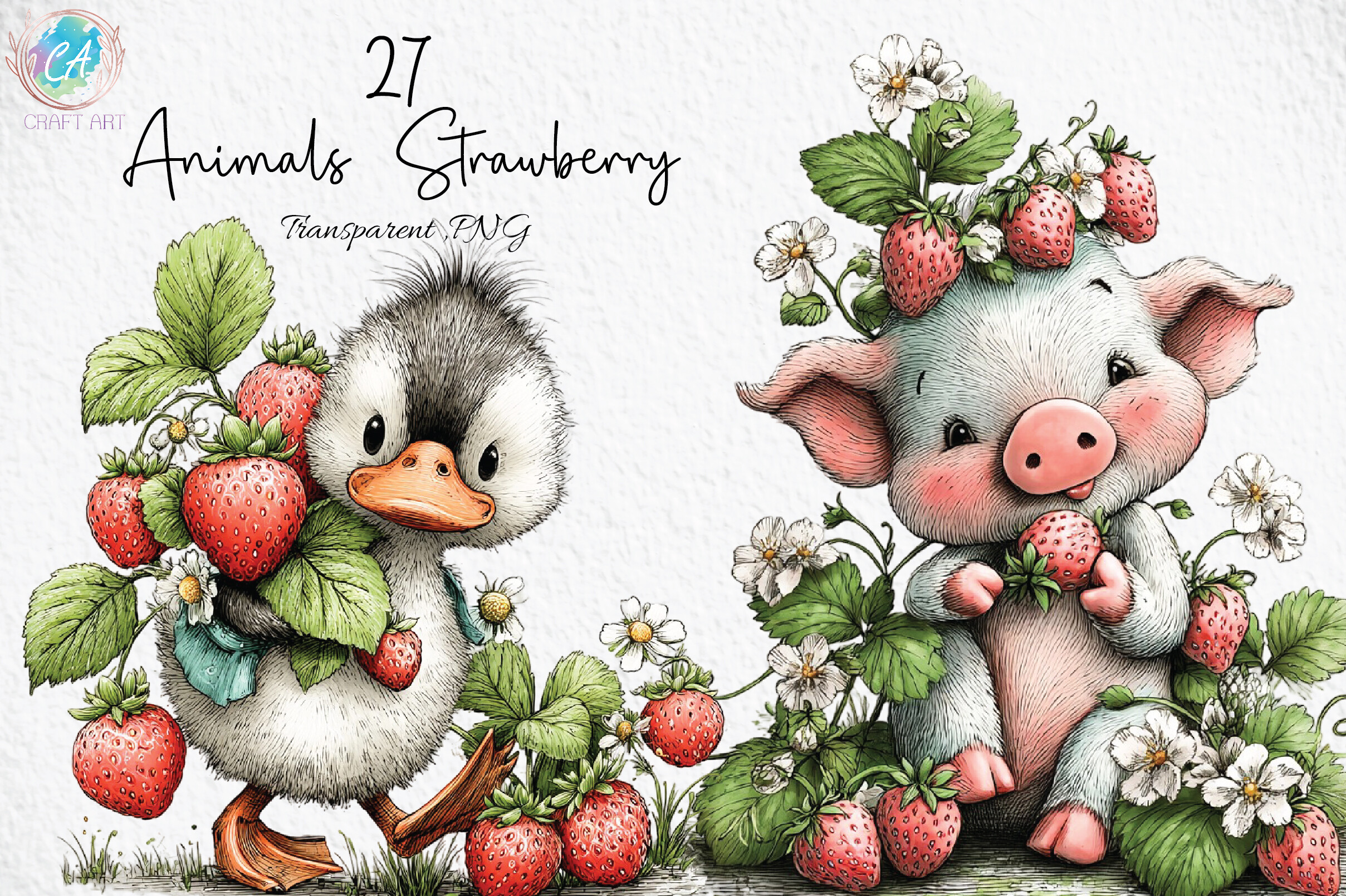 Whimsical Farm Animals Strawberry PNG Graphic by Craft Art · Creative ...