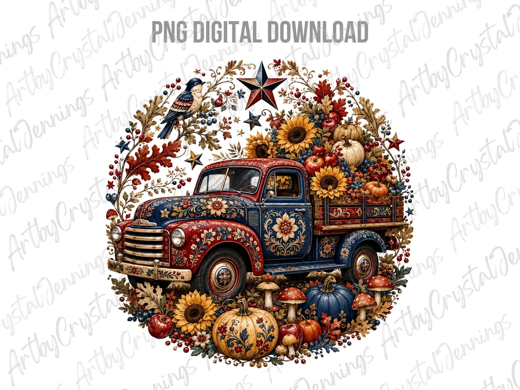 Autumn Folk Art Truck Clipart PNG Graphic by ArtbyCrystalJennings ...