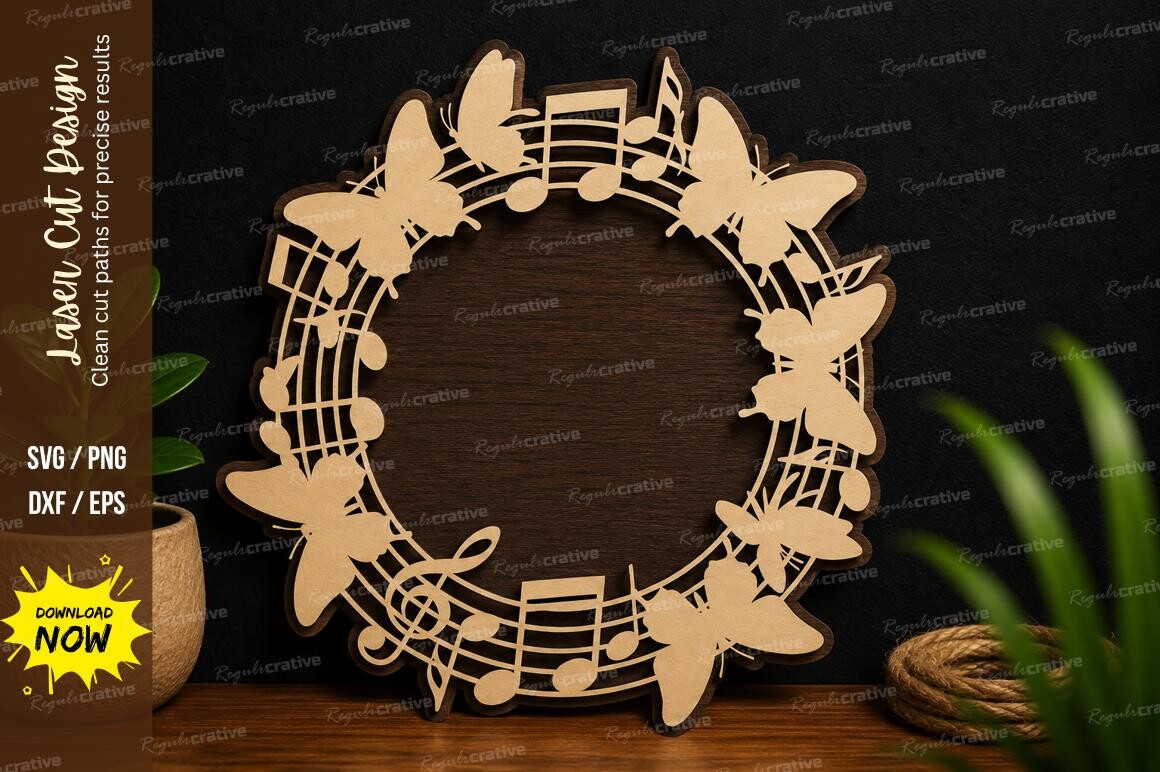 Butterfly Music Wreath Laser Cut SVG Fil · Creative Fabrica