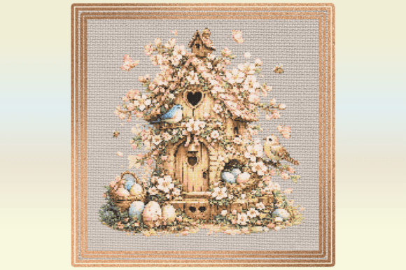 Cherry Blossom Birdhouse Cross Stitch Pa Graphic by Designer Hoop ...