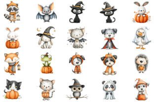 Cute Halloween Animal PNG Bundle Graphic by Artoya · Creative Fabrica