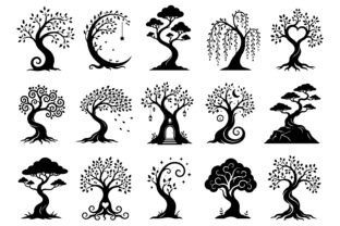 Fantasy Black Tree Silhouette Icons Graphic by Design Squad · Creative ...