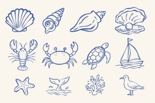 Hand Drawn Sea Life Doodle Set Design Graphic by luqart97 · Creative ...