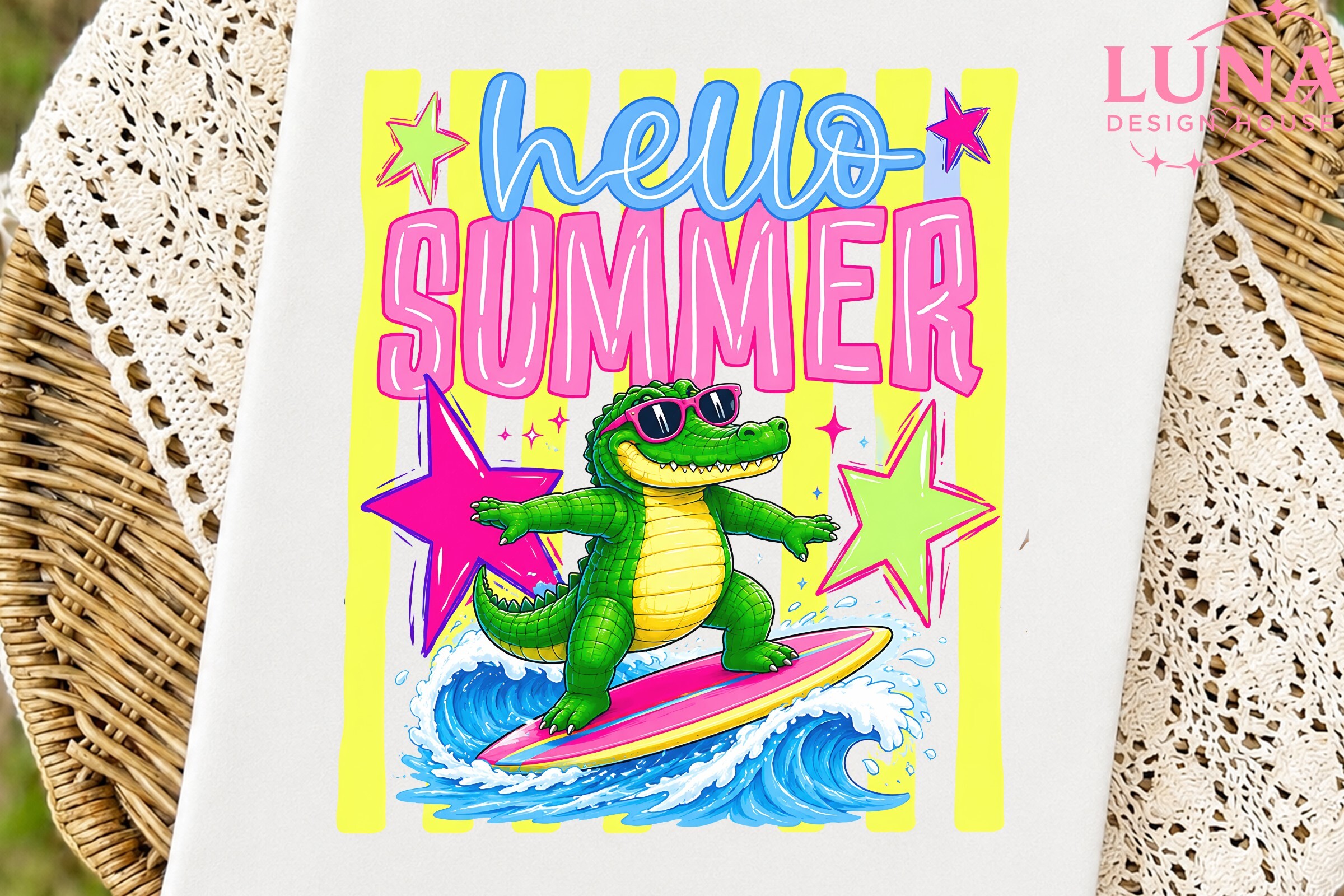 Hello Summer Surfing Alligator PNG Graphic by LunaDesignHouse ...