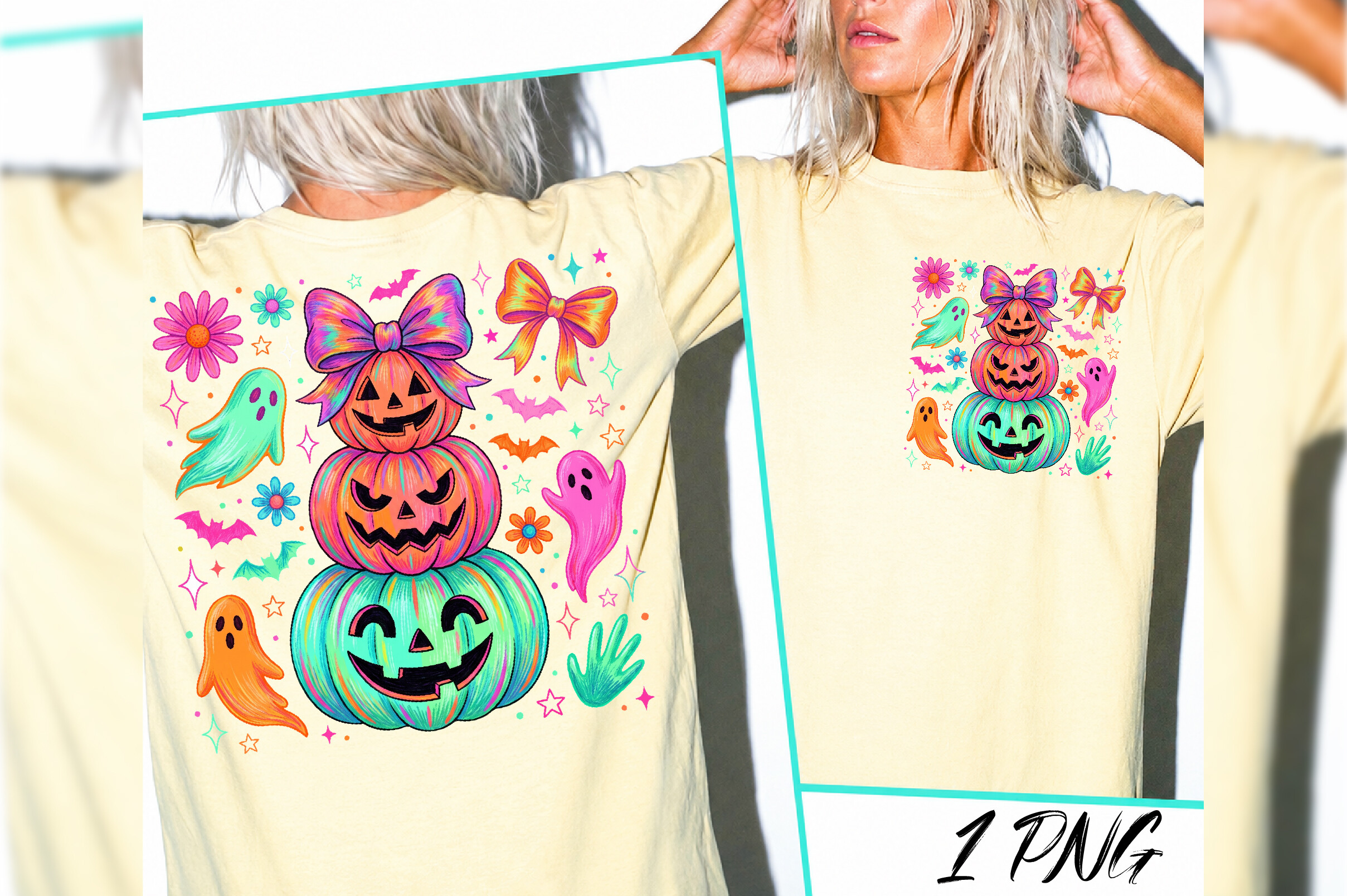 Preppy Neon Halloween Pumpkin Ghost PNG Graphic by Strawberry Art ...