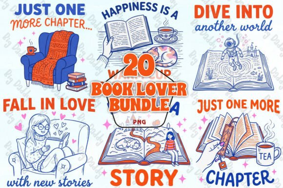 Retro Book Lover Bundle PNG Graphic by Big Daddy · Creative Fabrica